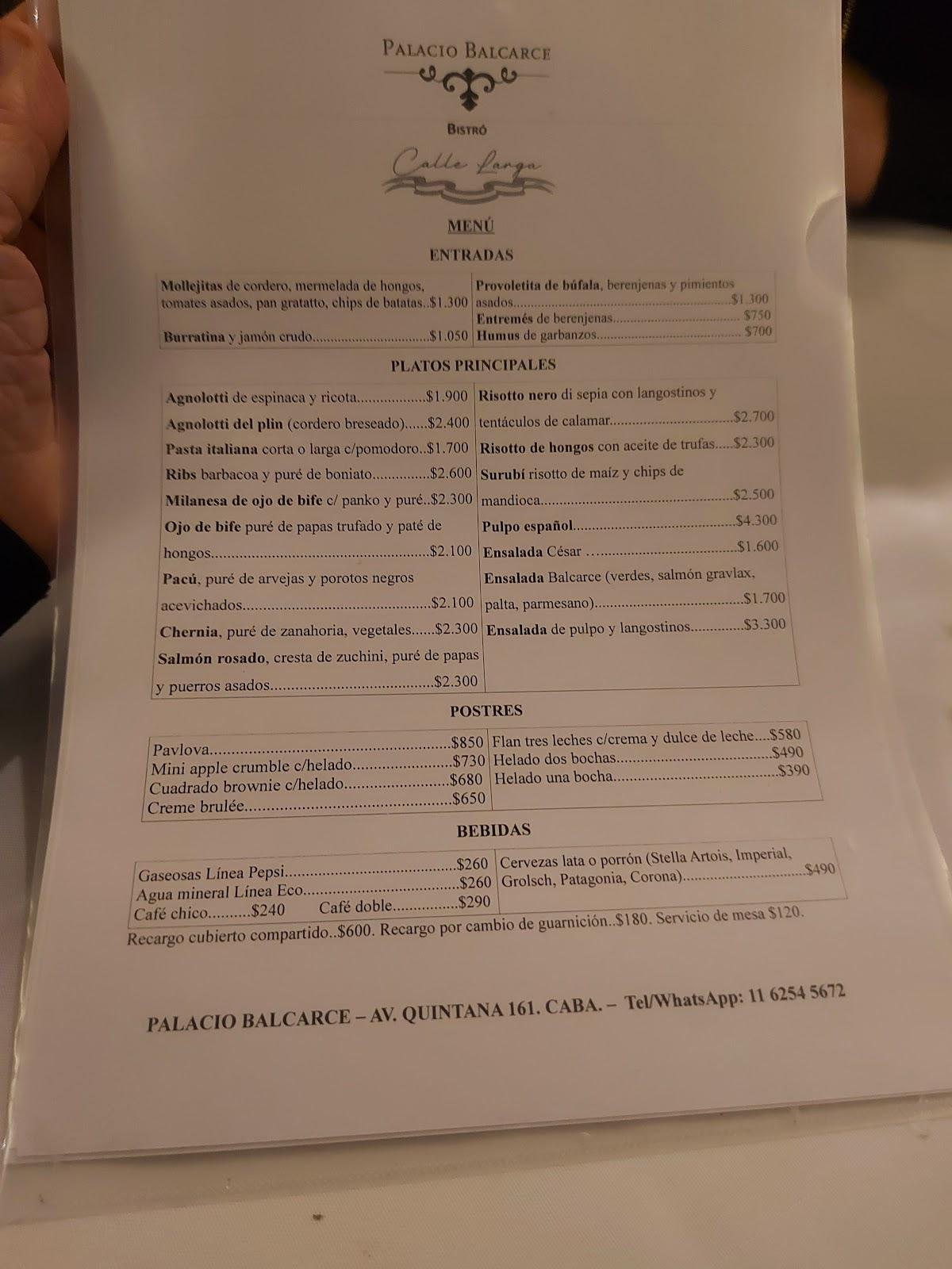 Menu at Palacio Balcarce restaurant, Buenos Aires, Av. Pres. Manuel ...