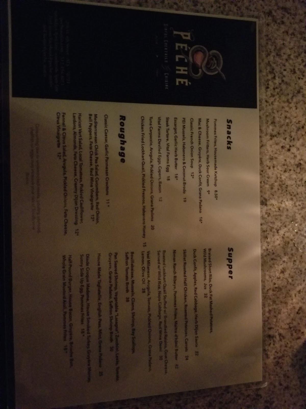Menu at Péché pub & bar, Austin