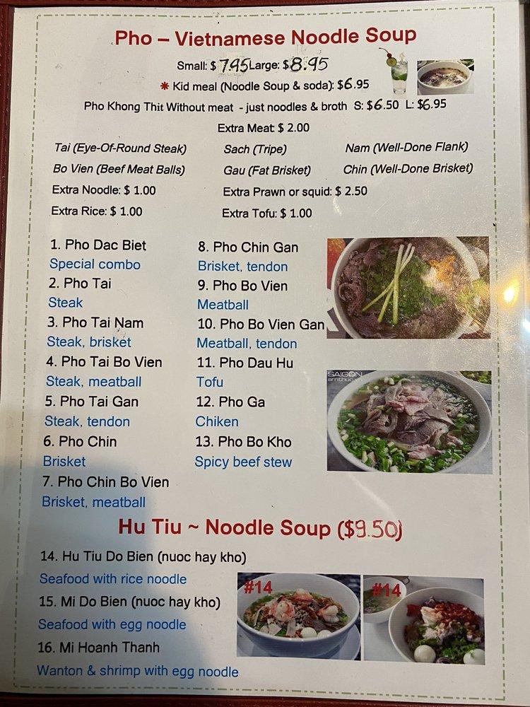 Carta del restaurante Pho MAI, Seattle