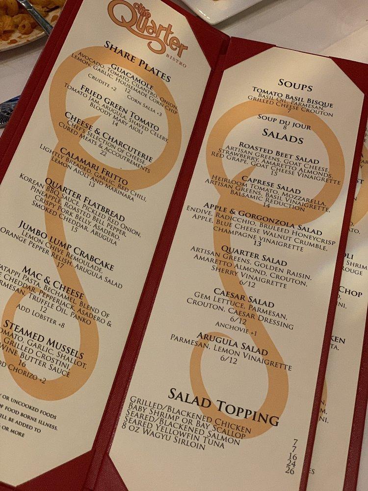Menu at The Quarter Bistro pub & bar, Cincinnati