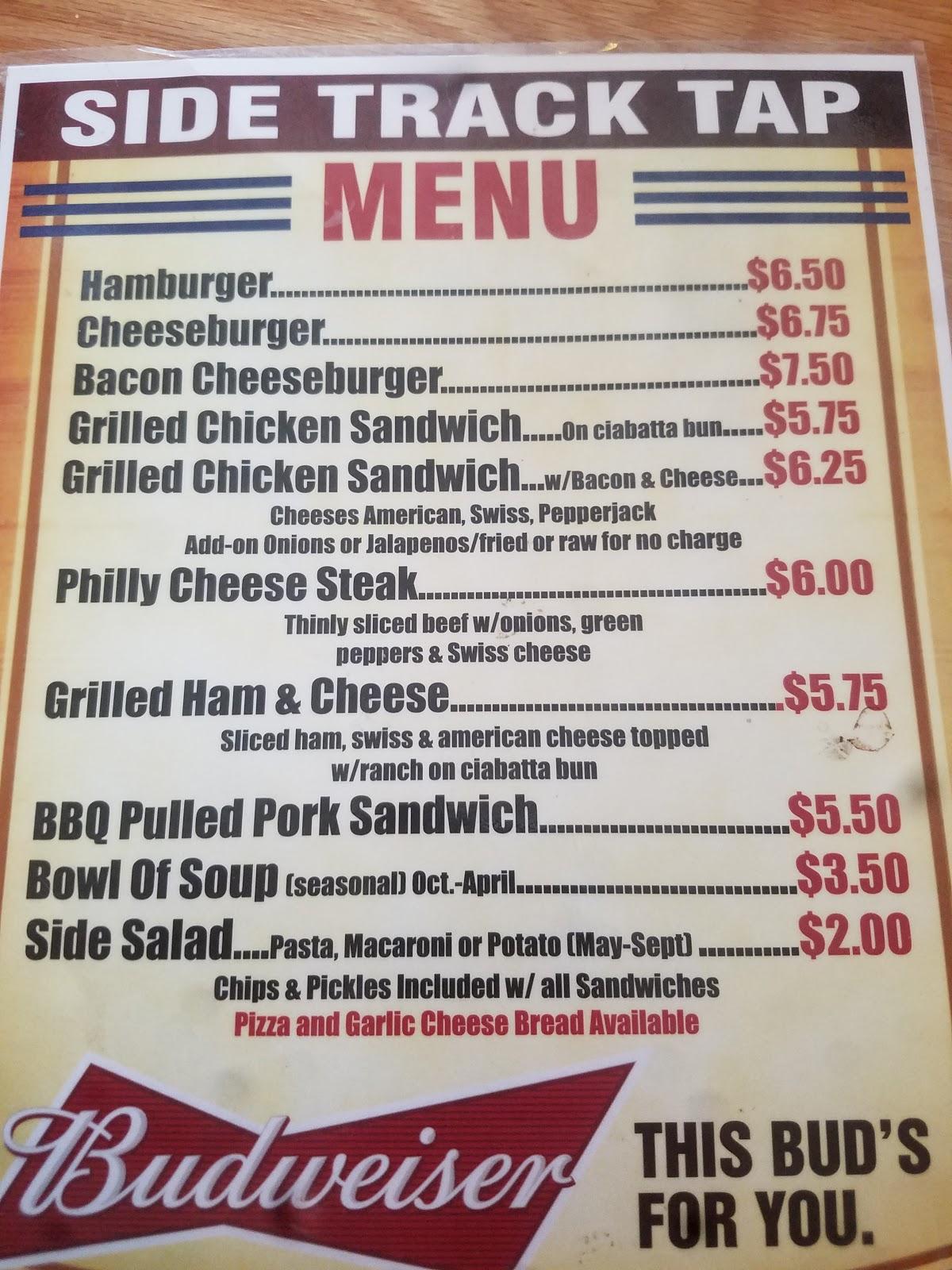 Menu at Side Track Tap pizzeria, Leonard