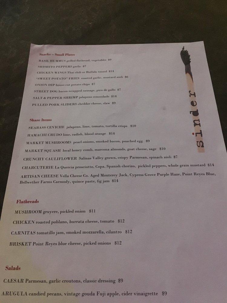 Menu at Sinder Lounge restaurant, Marina del Rey