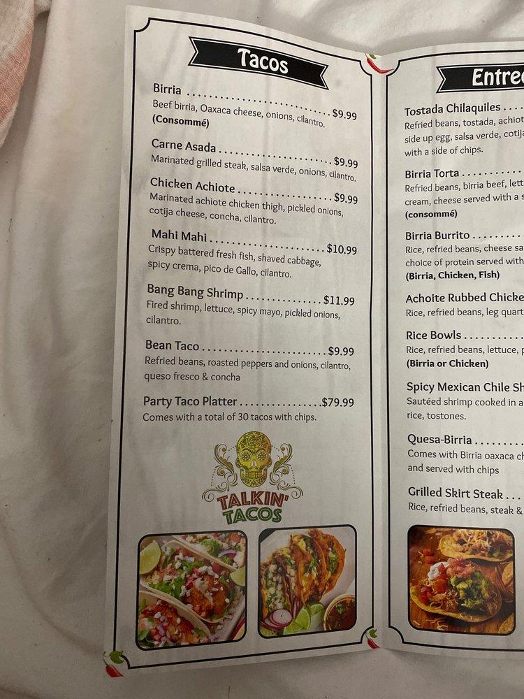 Menu at Talkin' Tacos Miramar restaurant, Miramar
