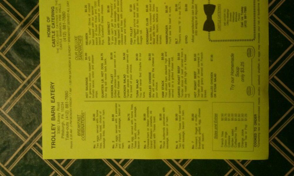 Menu at Trolley Barn Eatery, Castle Shannon