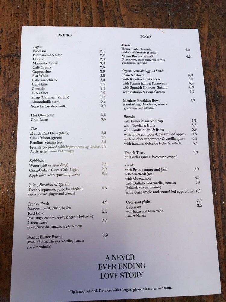 Speisekarte von A Never Ever Ending Love Story restaurant, Berlin