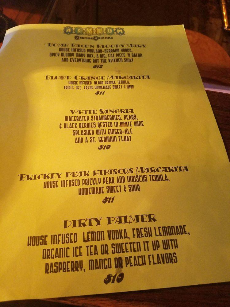 Menu at Asylum Restaurant, Jerome