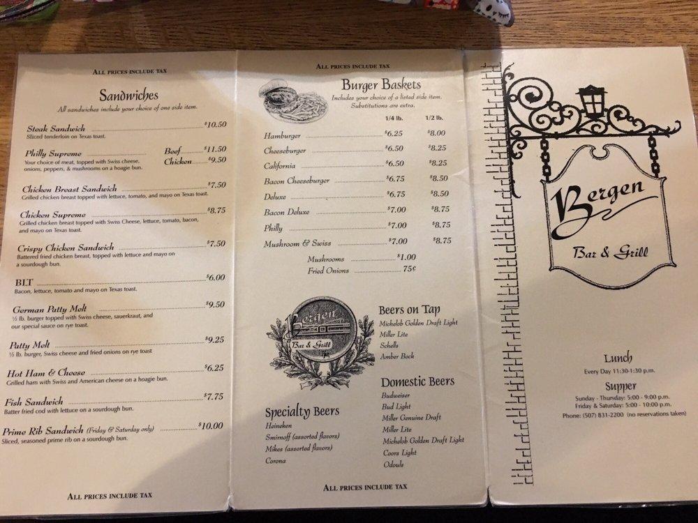 Menu at Bergen Bar & Grill, USA