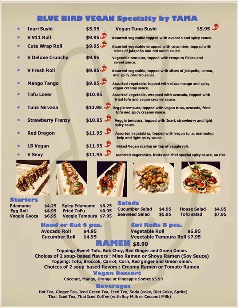 Menu at Blue Bird Sushi restaurant, Long Beach