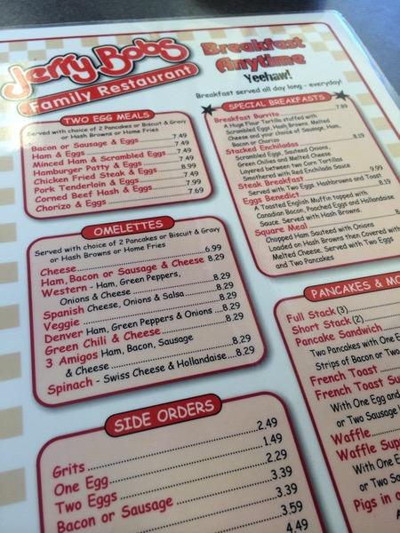 Menu at JerryBobs Restaurant, Green Valley