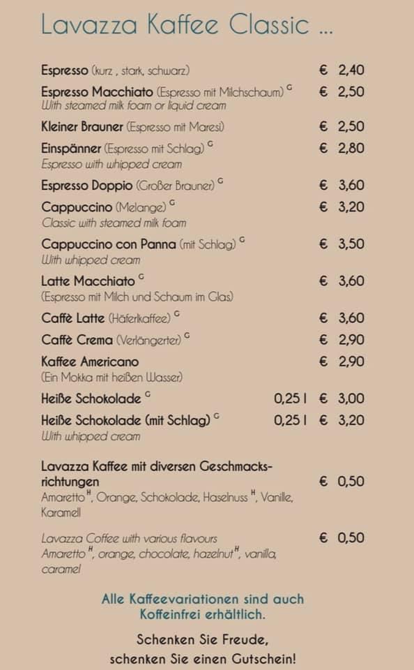 Menu at Jola's Cafe, Tulln