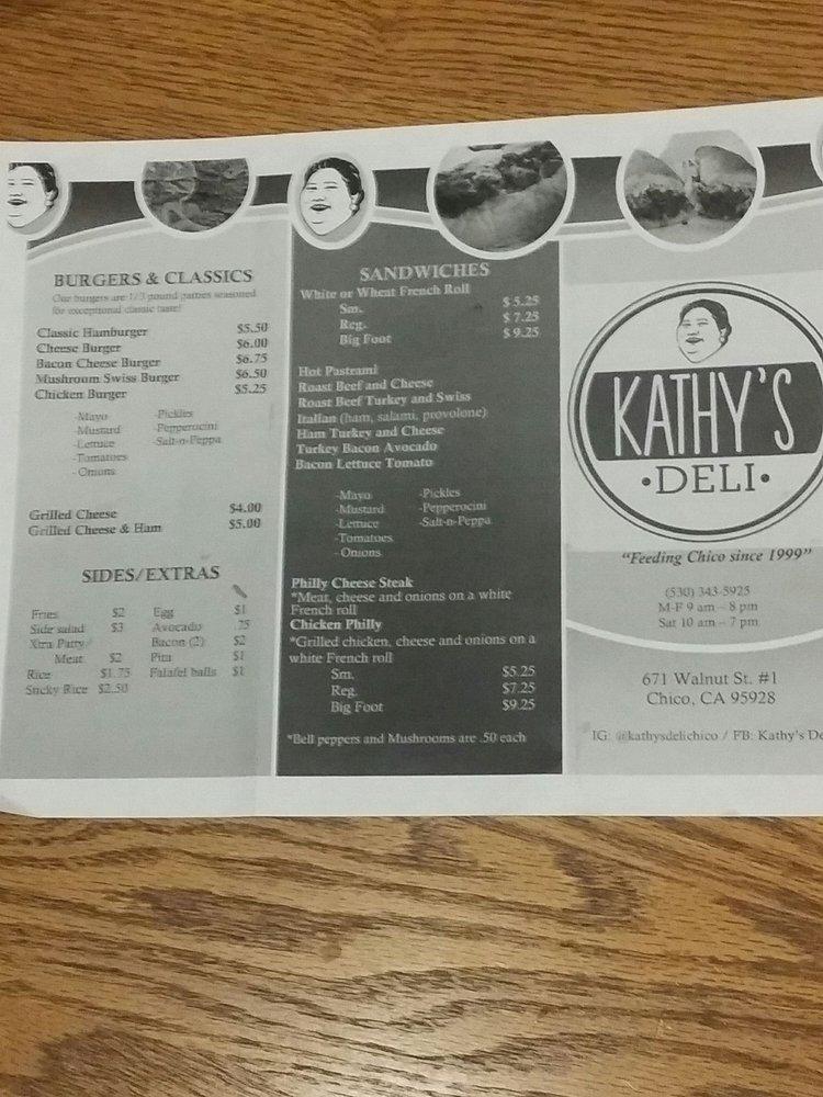 Menu at Kathy's Deli restaurant, Chico