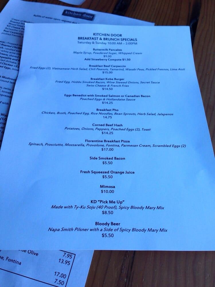 Menu at Kitchen Door pub & bar, Napa