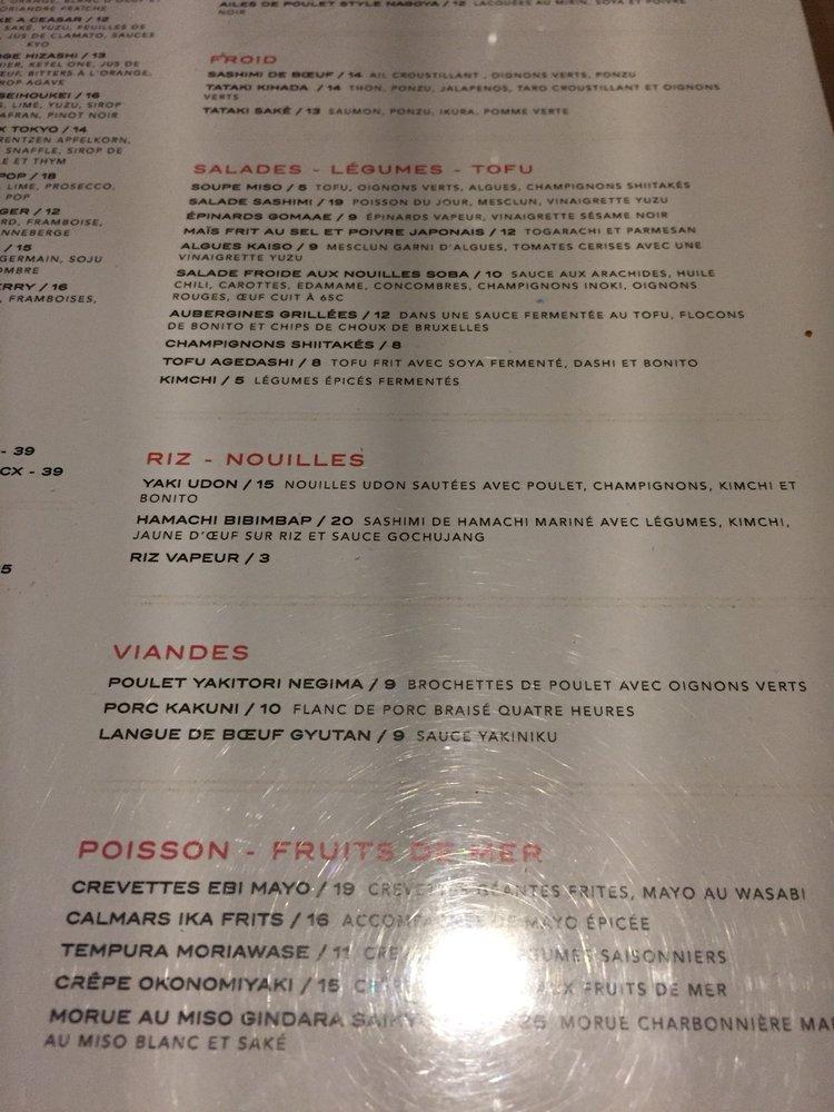 Menu at Kyo Bar Japonais, Montréal, 711 Côte place-d'Armes