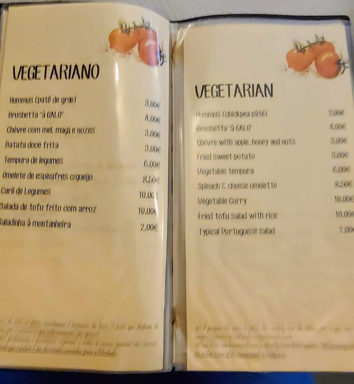 Menu at Tasca O Galo restaurant, Olhão