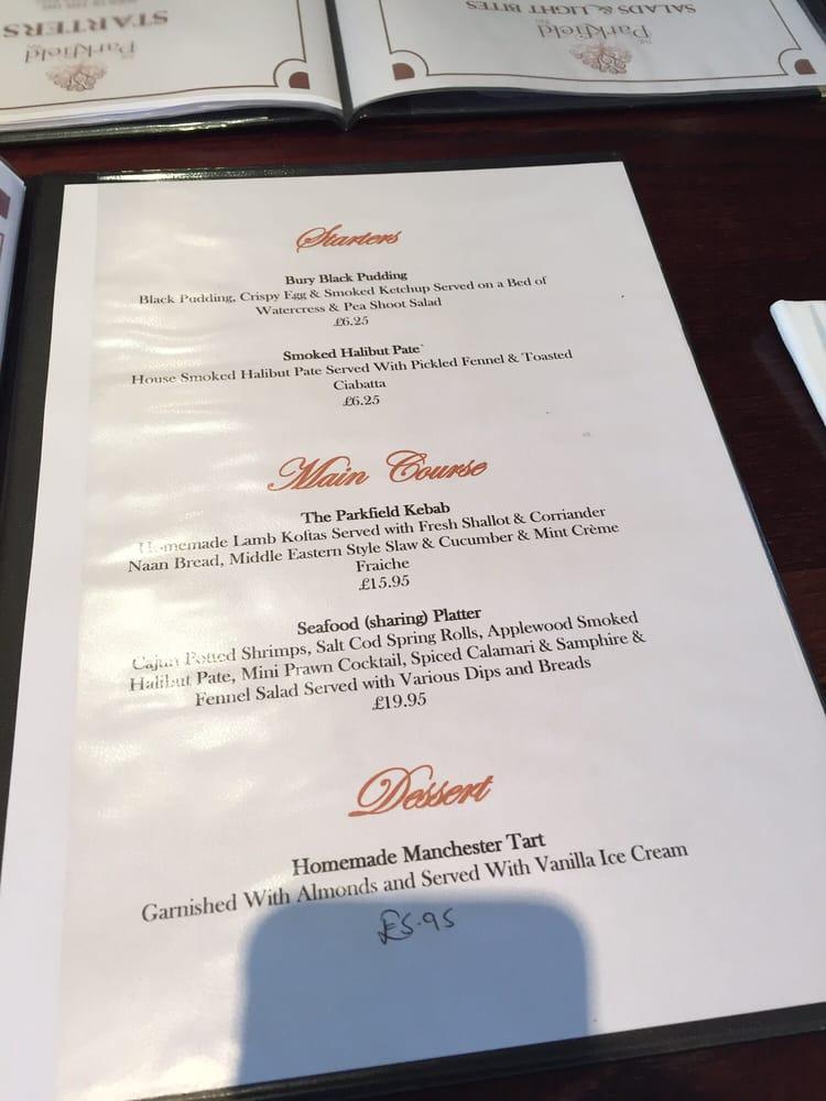 Menu at The Parkfield Inn pub & bar, Whitefield