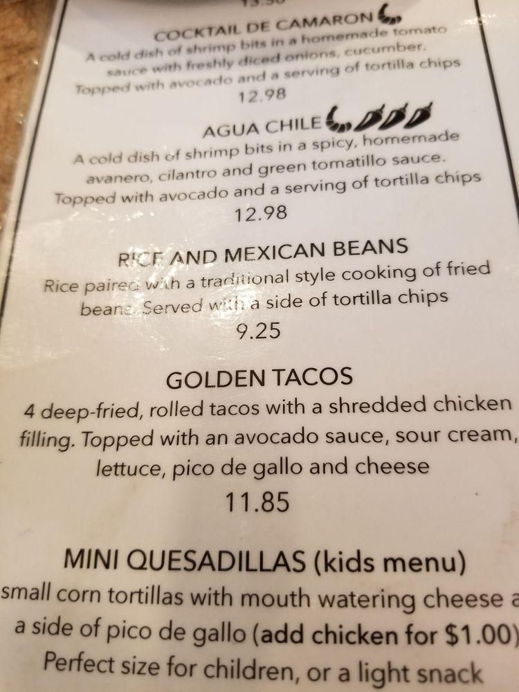 Menu at Aztec's Mine restaurant, Toronto