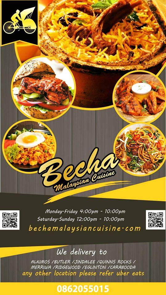 Menu at Becha Malaysian Cuisine restaurant, Alkimos