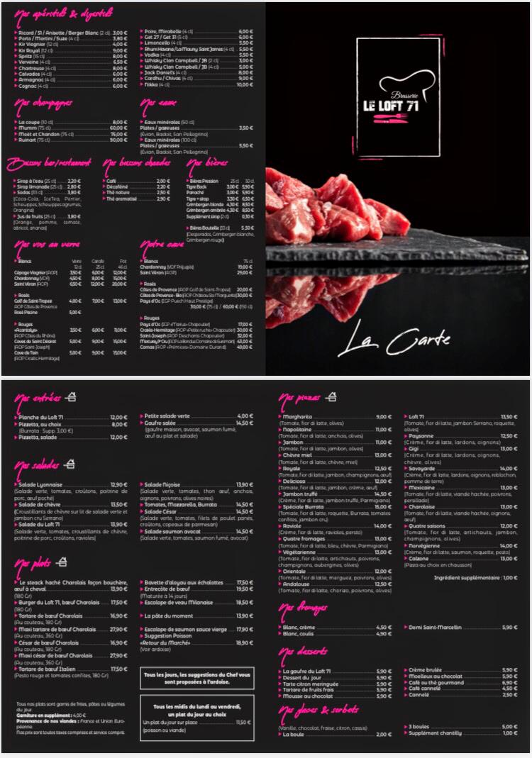 Menu at Brasserie Le Loft 71 restaurant, Chassieu