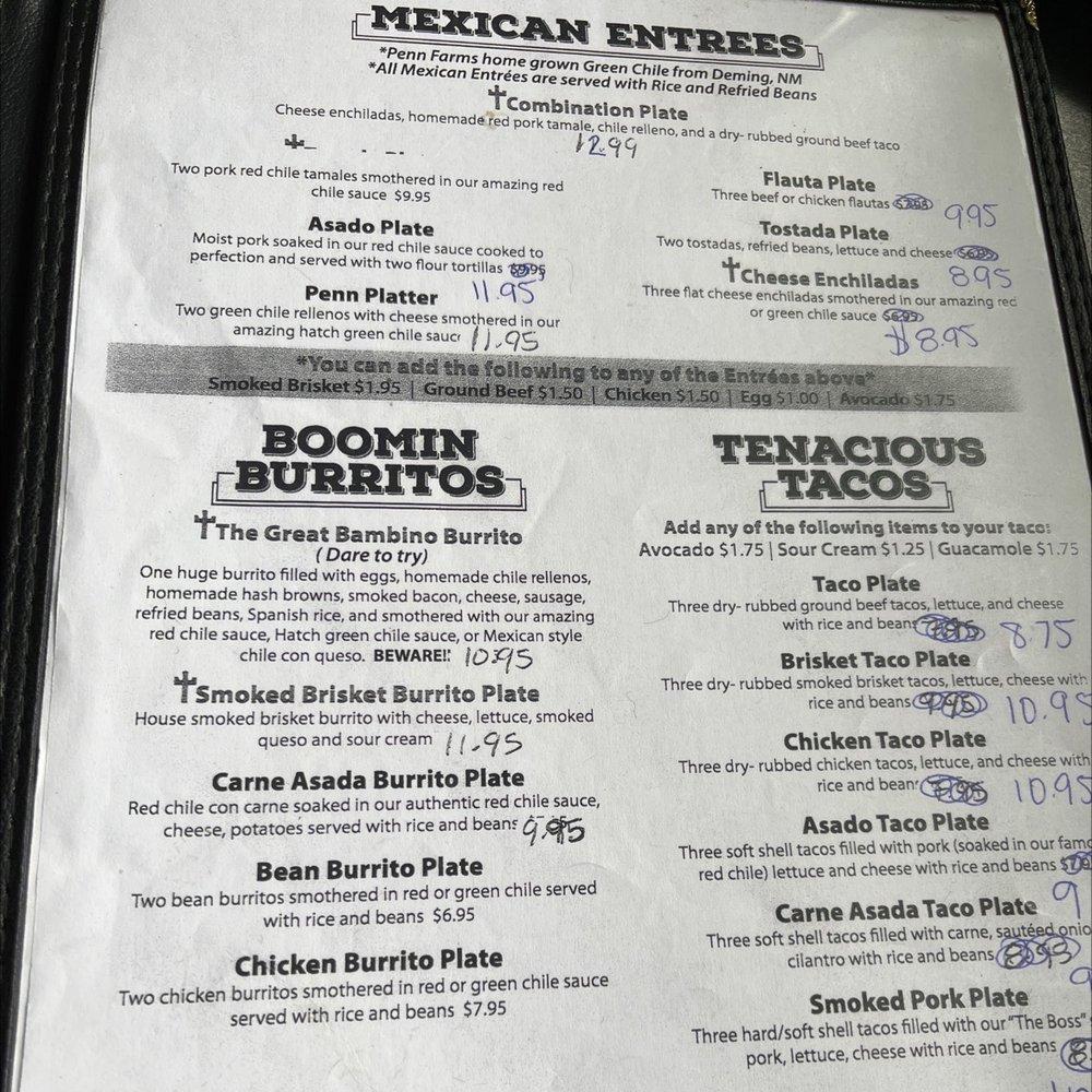 Menu at Cactus Cafe, Deming