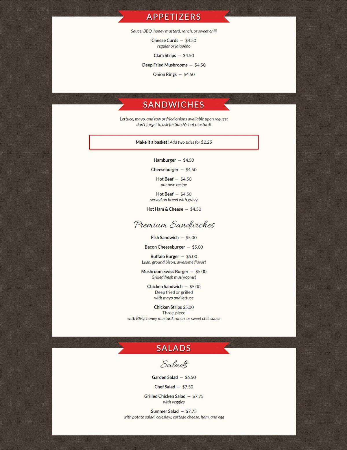 Menu at Chicken Chaser's Bar & Grill, LLC, Fall Creek