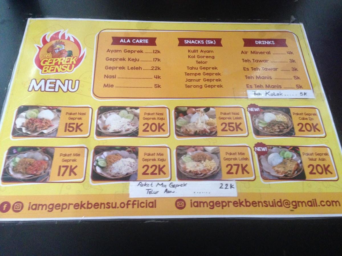Carta del restaurante I'am Geprek Bensu Kapas Krampung, Surabaya, Jl ...