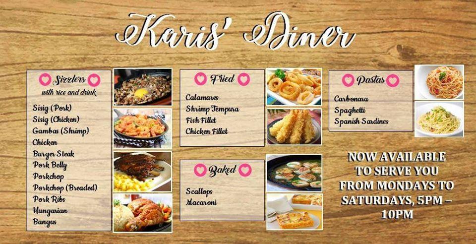 Menu at Karis' Diner restaurant, Cebu City