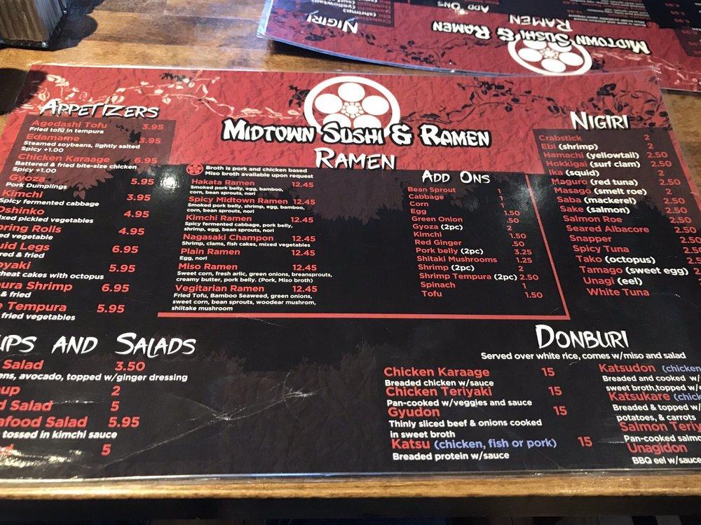 Menu at Midtown Sushi & Ramen restaurant, St. Louis