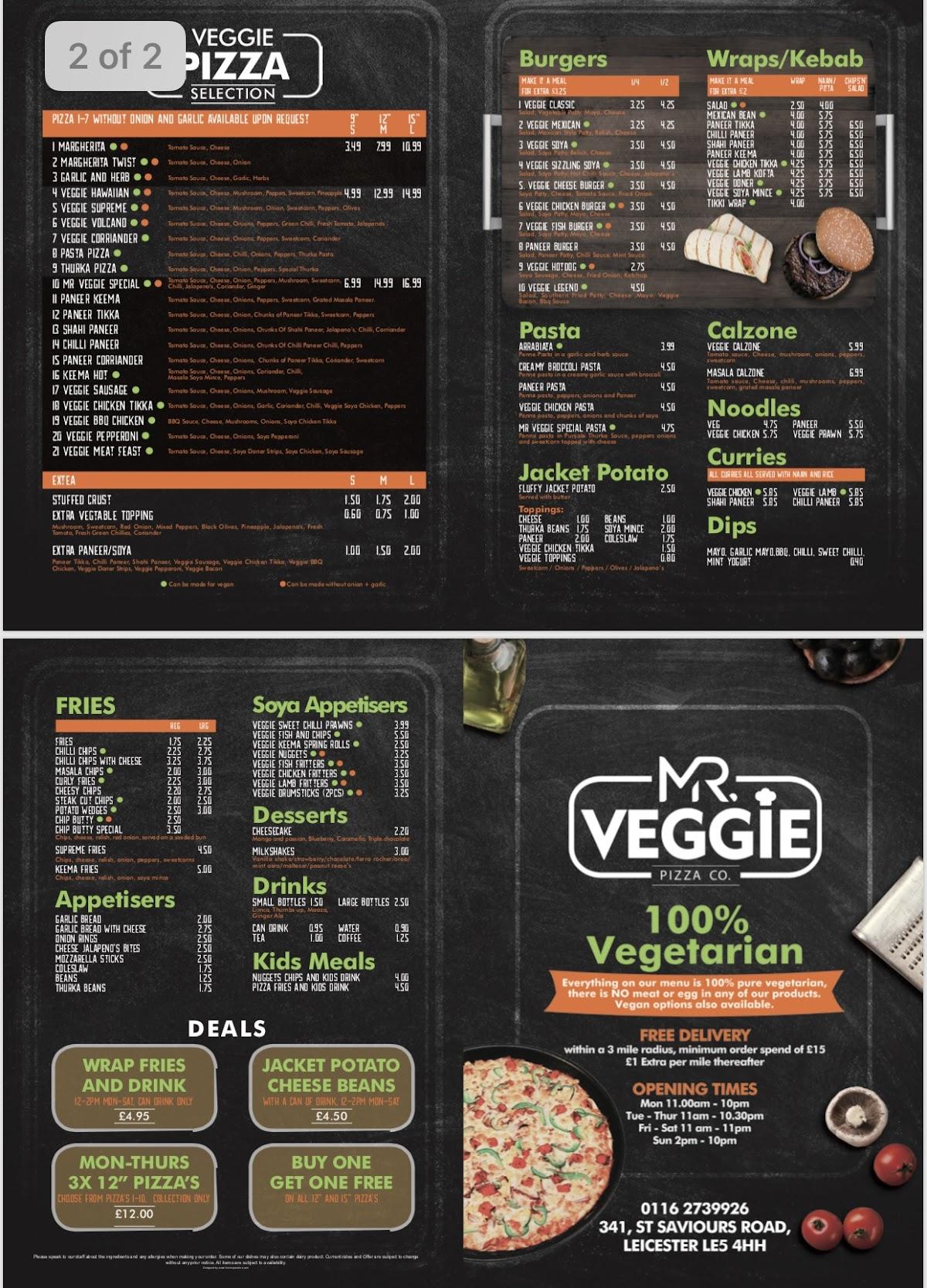 Menu at Mr Veggie restaurant, Leicester