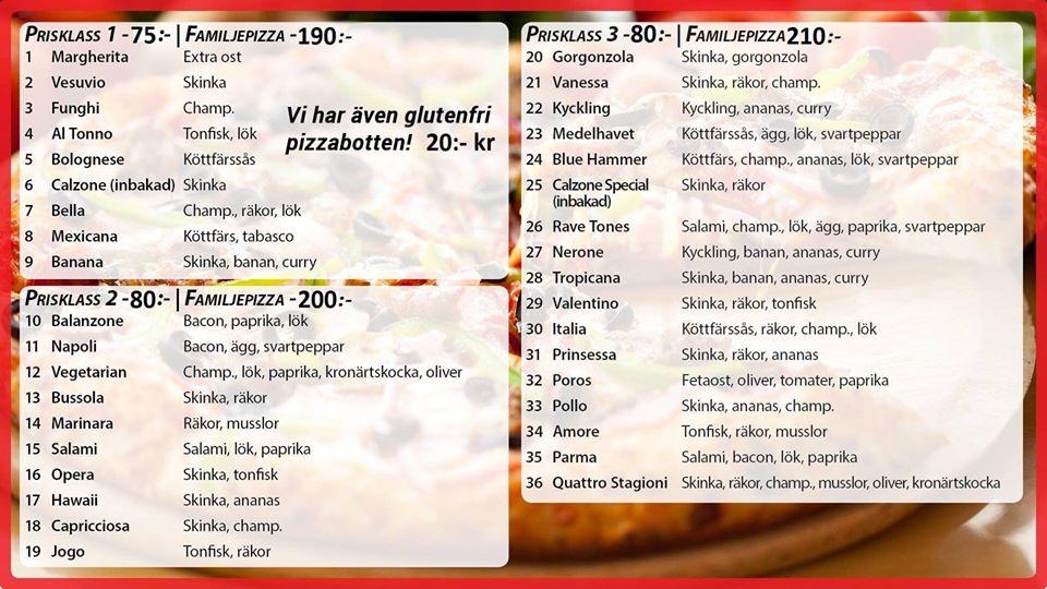 Menu at pizzeria Vanessa, Surahammar