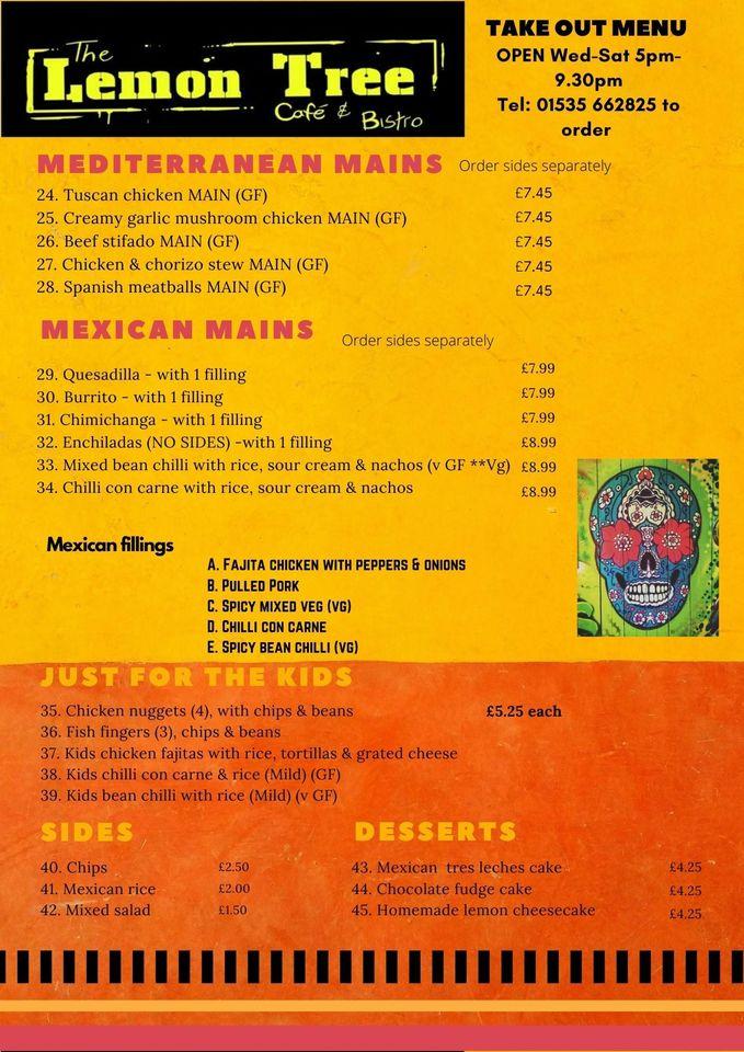 Menu at The Lemon Tree Café & Bistro restaurant, Keighley