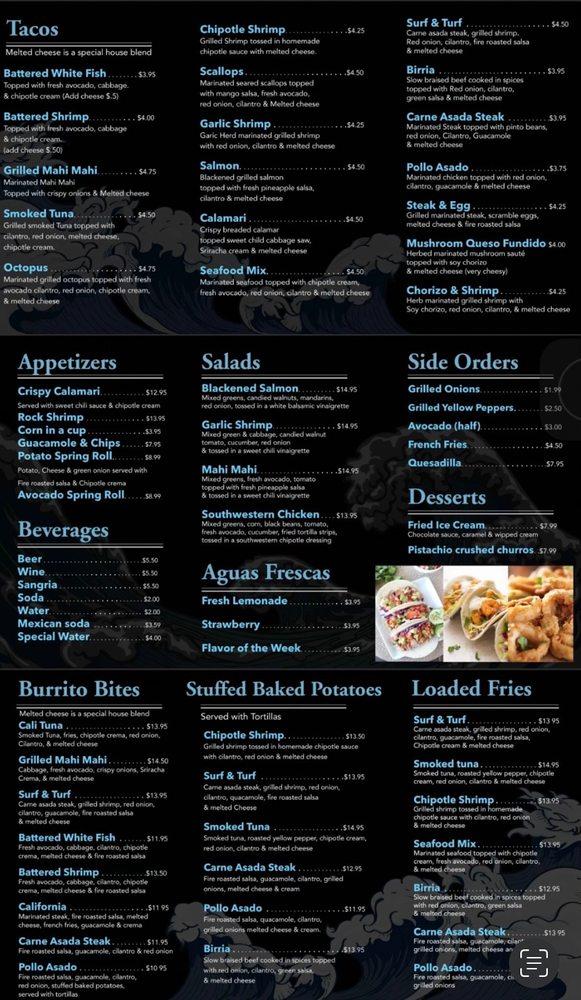 Menu at The Waves Taco Club, San Diego