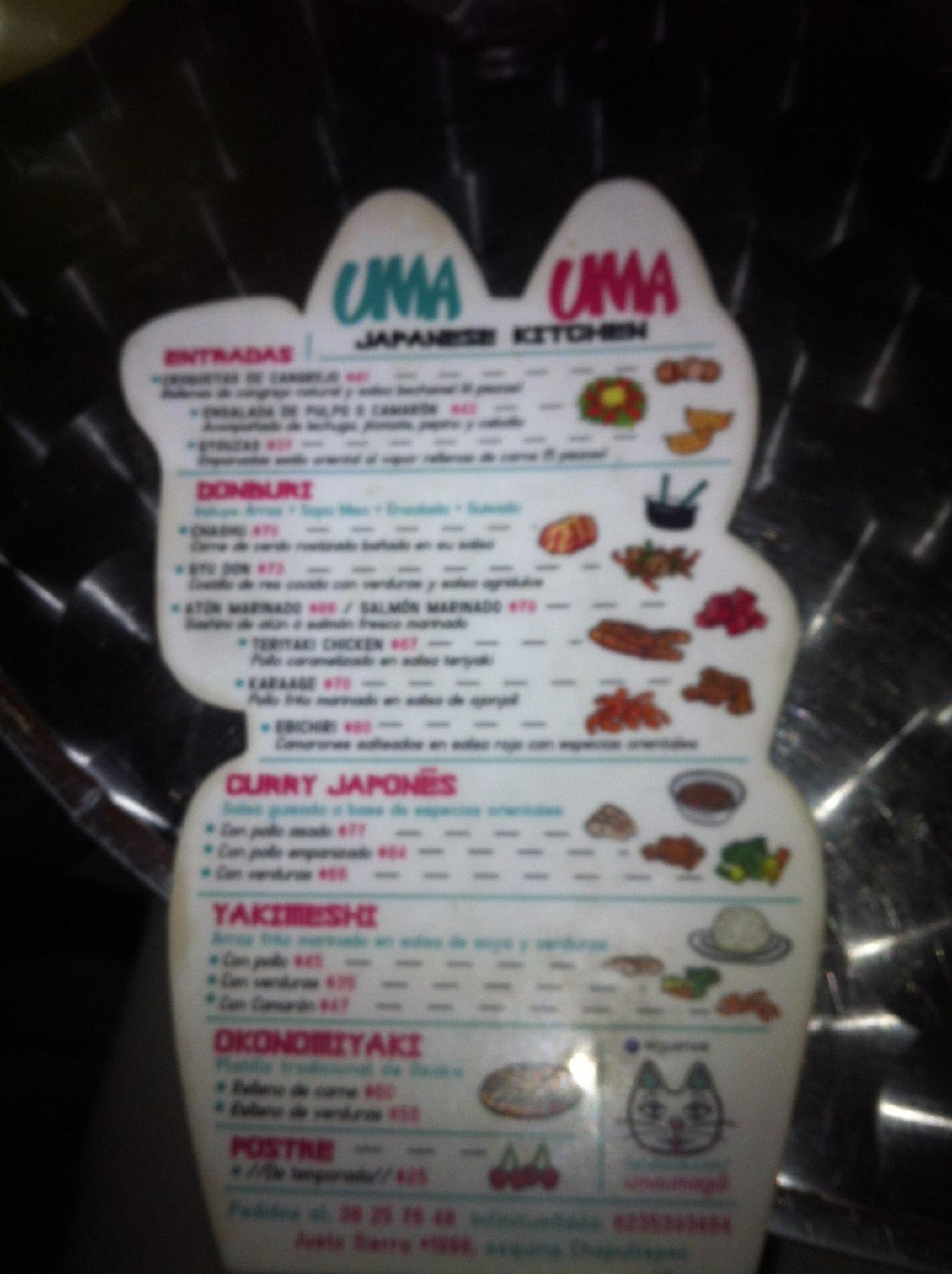 Carta del restaurante UMA UMA Japanese Kitchen, Guadalajara