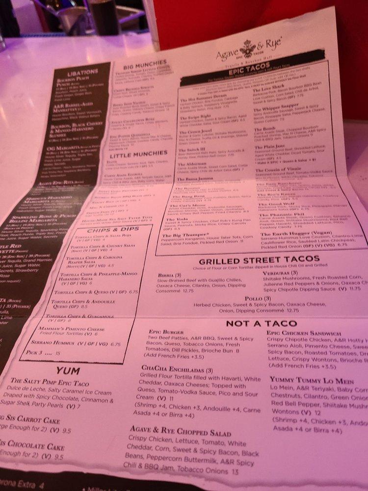 Menu at Agave & Rye Troy pub & bar, Troy