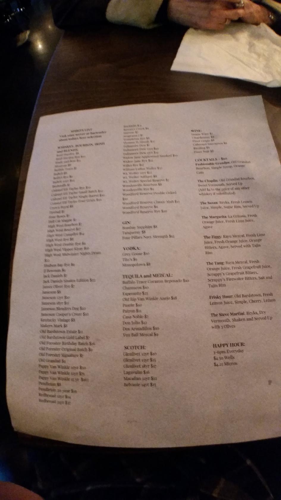 Menu at Opal Lounge pub & bar, Tacoma