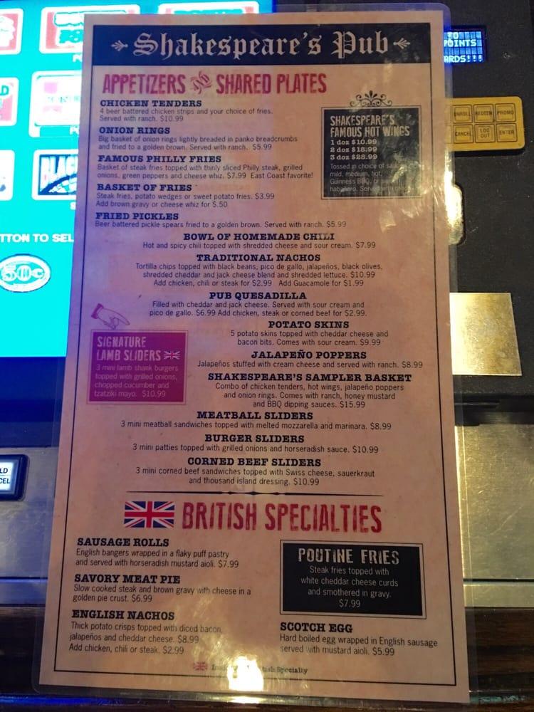 Menu at Shakespeare's Grille & Pub, Henderson