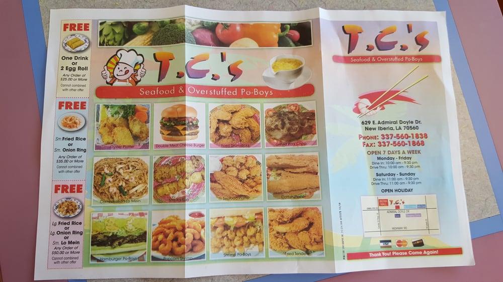 Menu at T C's Seafood restaurant, New Iberia