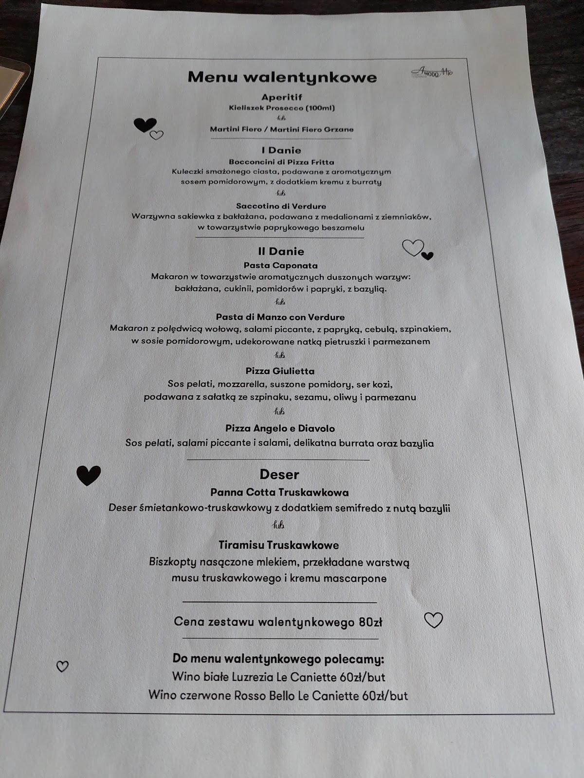 Menu at A Modo Mio pizzeria, Warsaw