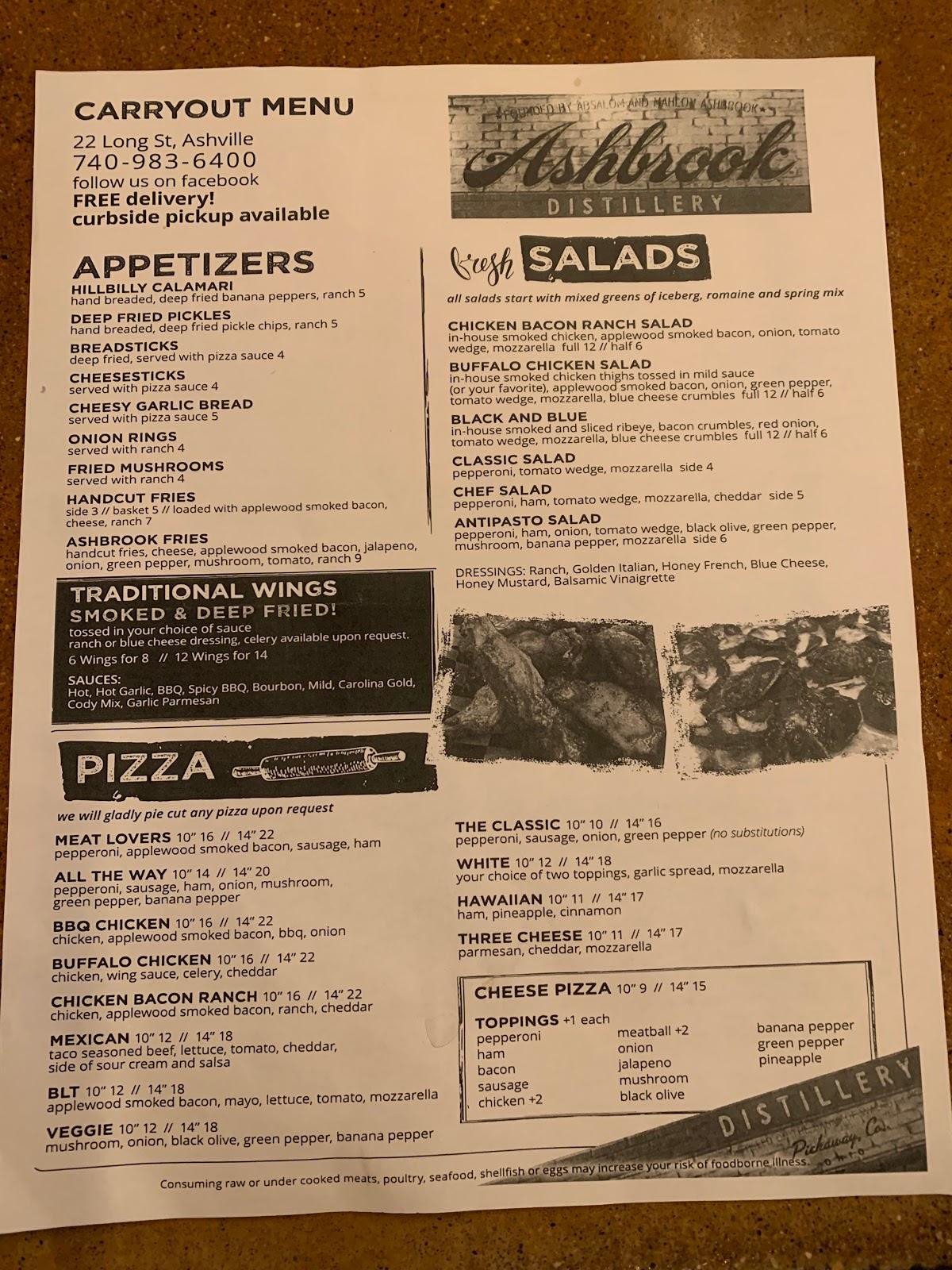 Menu at Ashbrook Grill pub & bar, Ashville