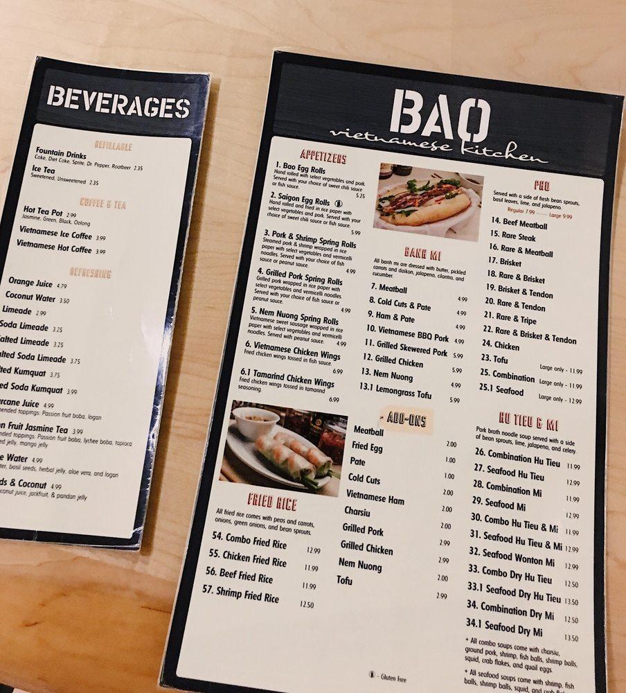 Menu at Bao Vietnamese Kitchen restaurant, Baton Rouge