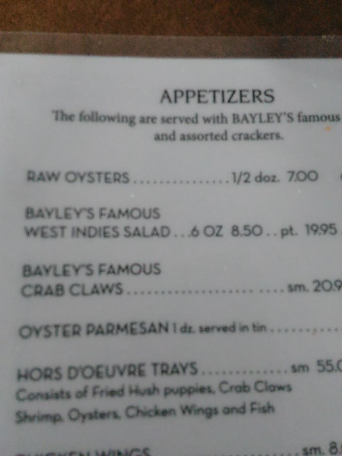 Menu at Bayley's Carryout Seafood restaurant, Mobile
