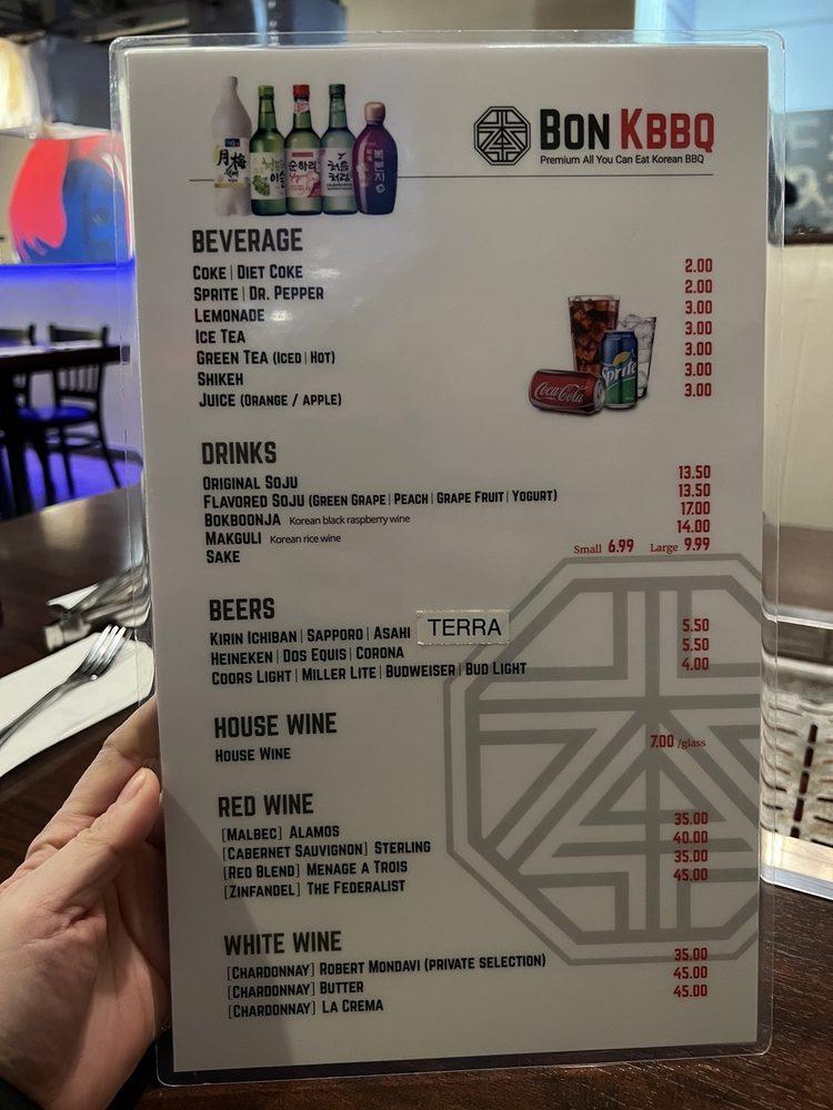 Menu at Bon KBBQ, Plano