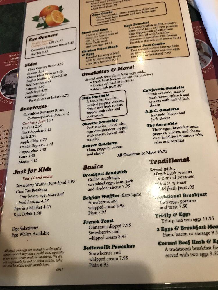 Menu at Casa de Fruta Restaurant, USA