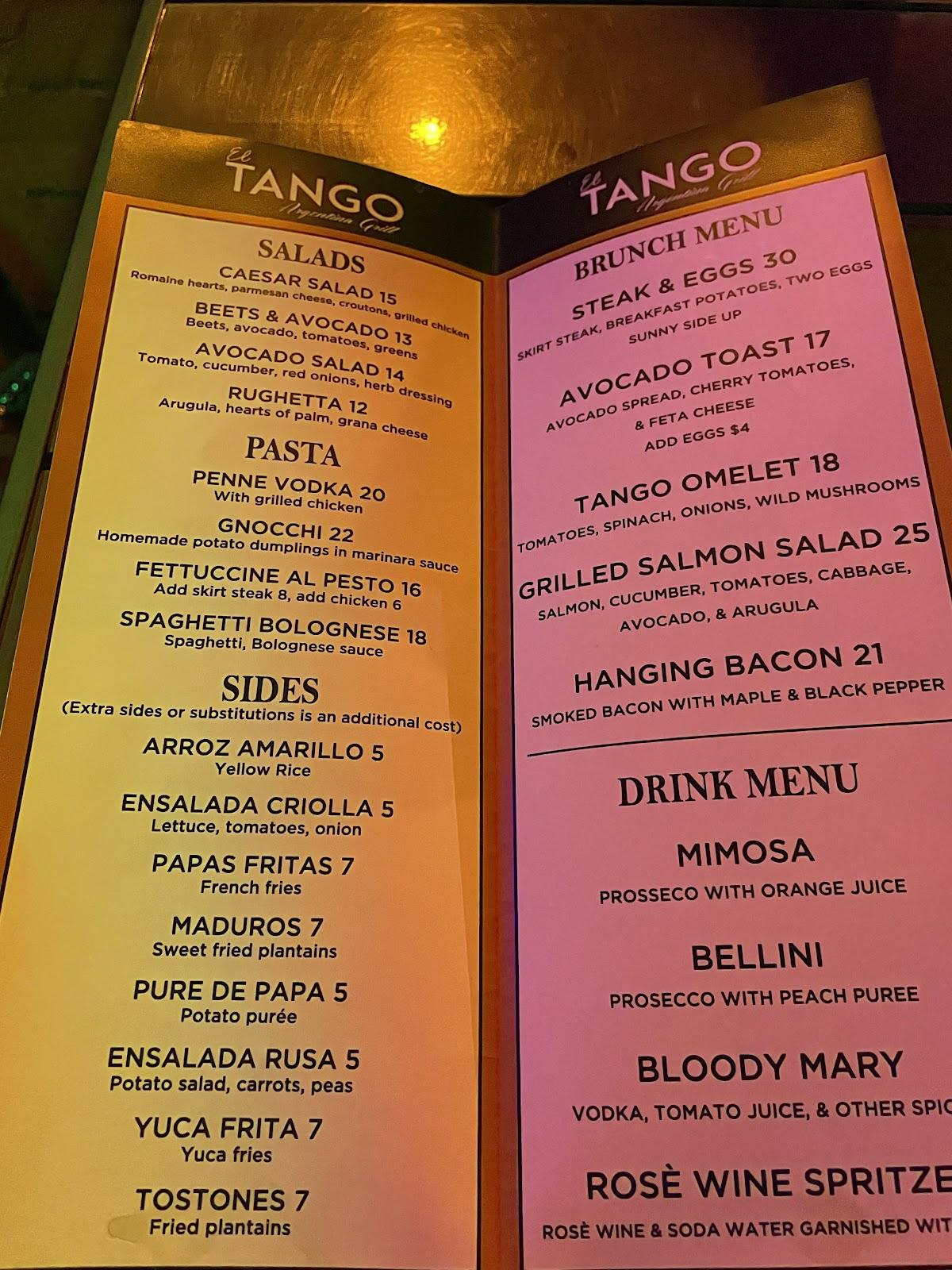 Menu at El Tango Argentina Grill Englewood pub & bar, Englewood