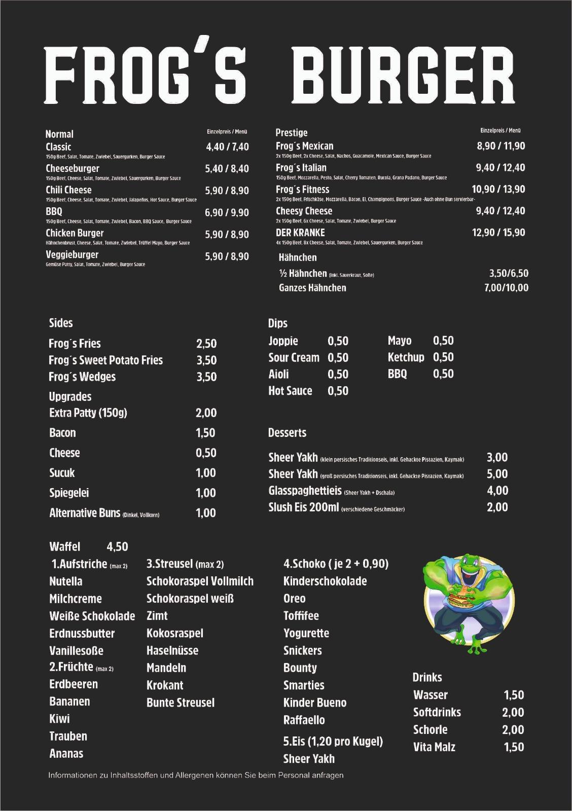 Speisekarte von Frog's Burger restaurant, Stadthagen