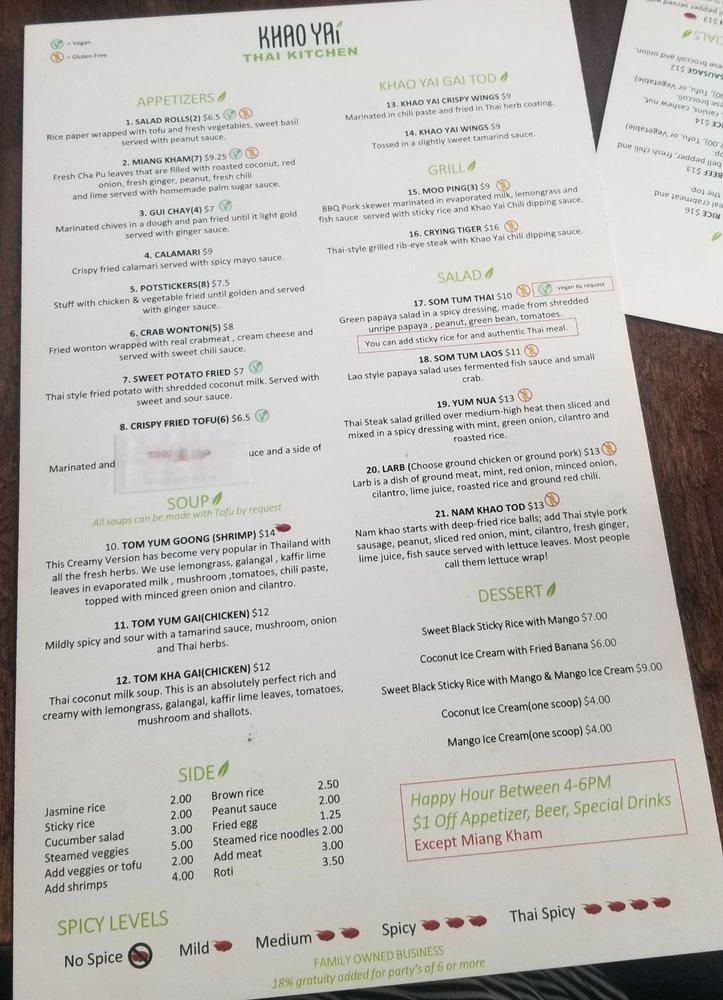 Menu at Khao Yai Thai Kitchen pub & bar, Beaverton