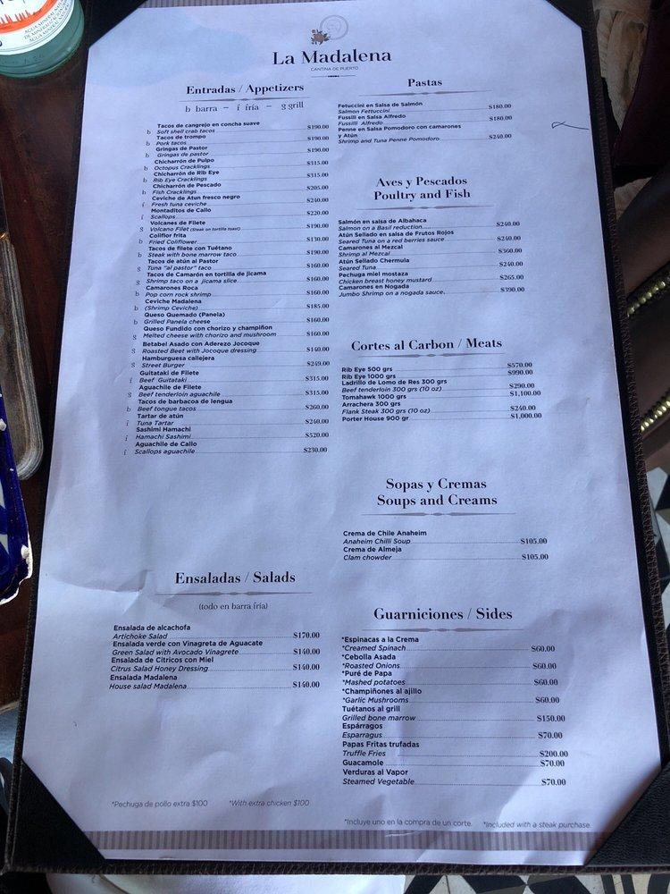 Carta de parrilla La Madalena, Puerto Vallarta, Av. Francisco Medina ...