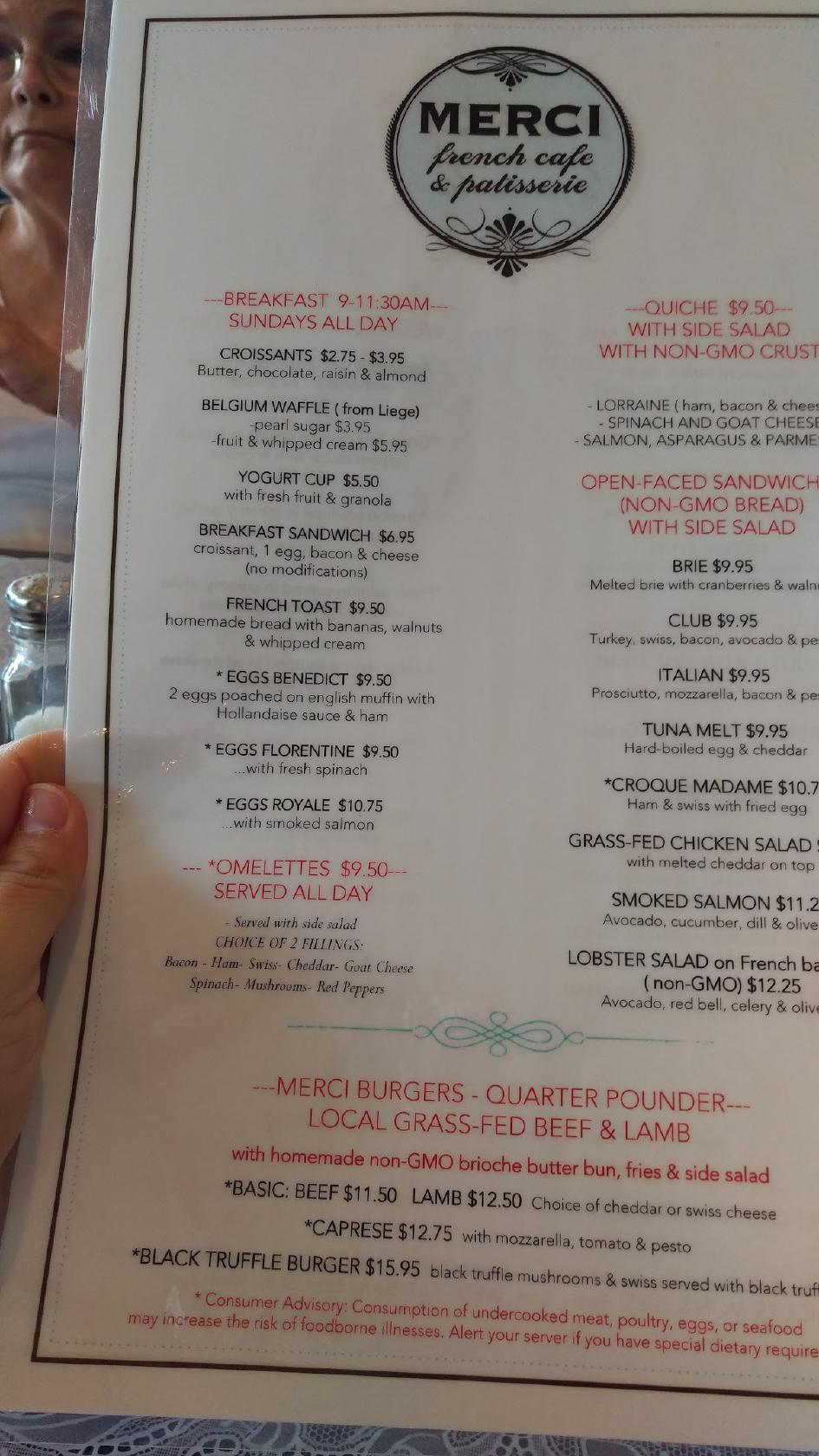 Menu at Merci French Cafe, Scottsdale