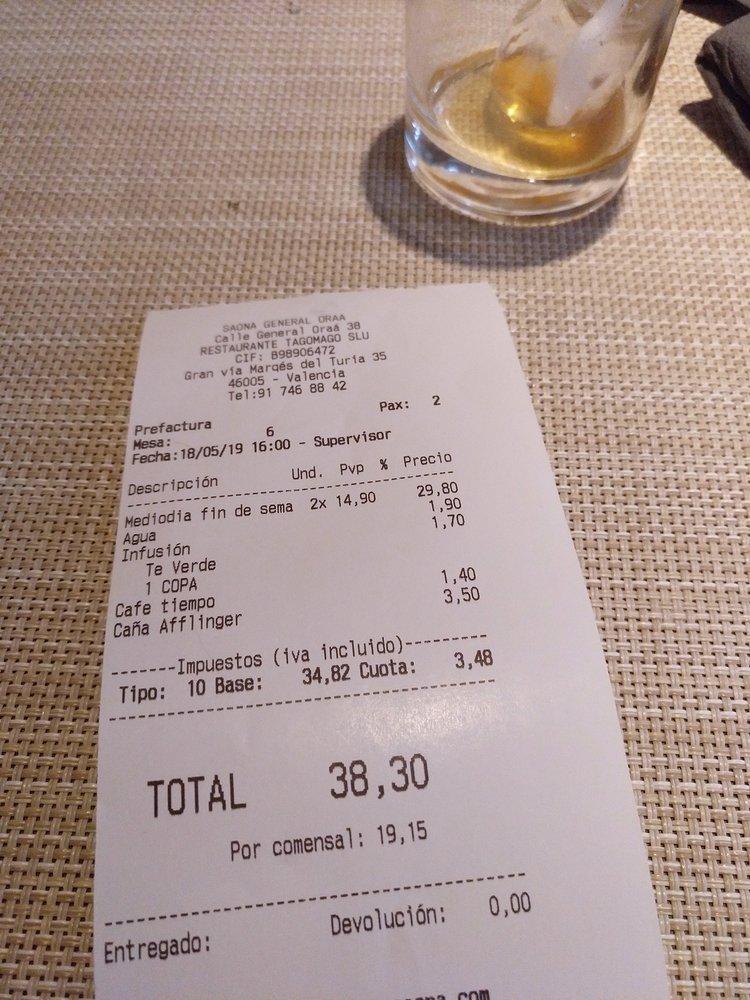 Carta del restaurante Saona Balboa, Madrid, C. del Gral. Oráa