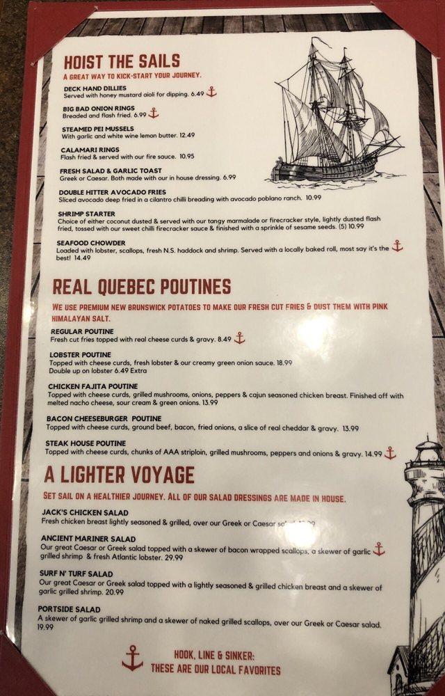 Menu at Skipper Jack's Maritime Restaurant, Moncton