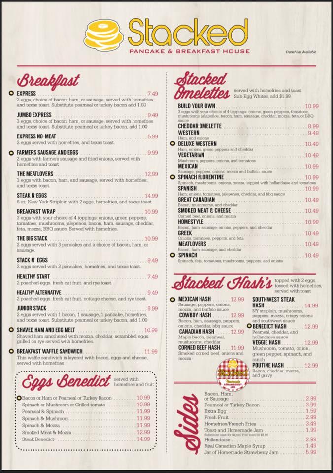 Menu at Stacked Pancake & Breakfast House Angus restaurant, Angus